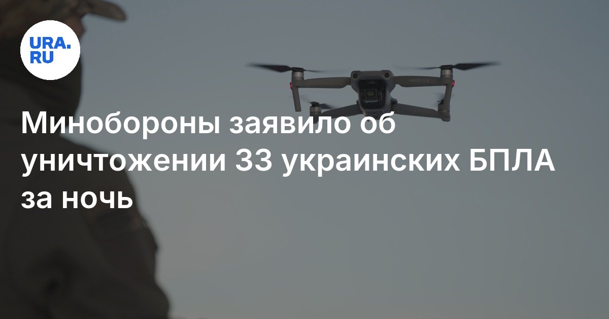 Минобороны заявило об уничтожении 33 украинских БПЛА за ночь